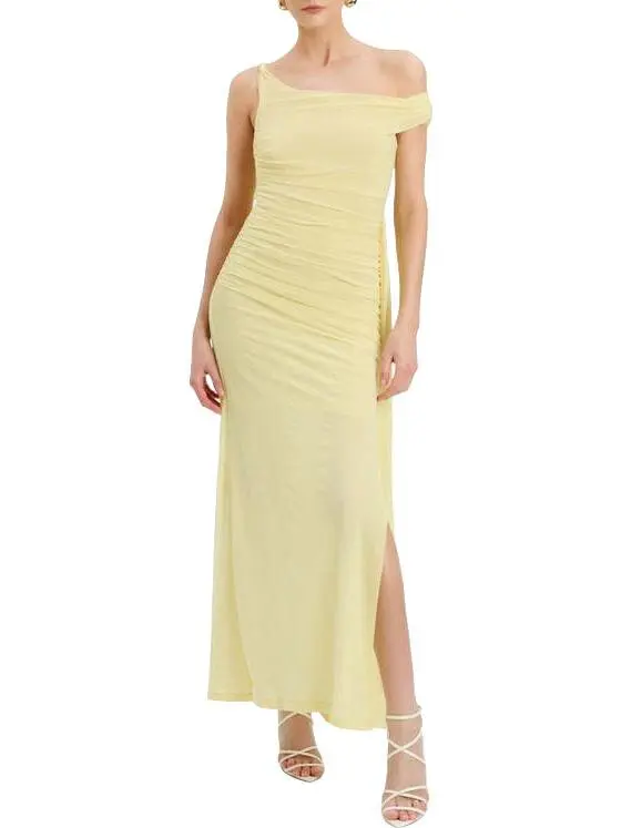 Bardot Layana Ruched Asymmetric Gown - Canary Yellow
