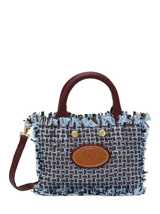 HAMMITT Mini Woven Tote With Frayed Edges - Blueberry Sorbet/gold