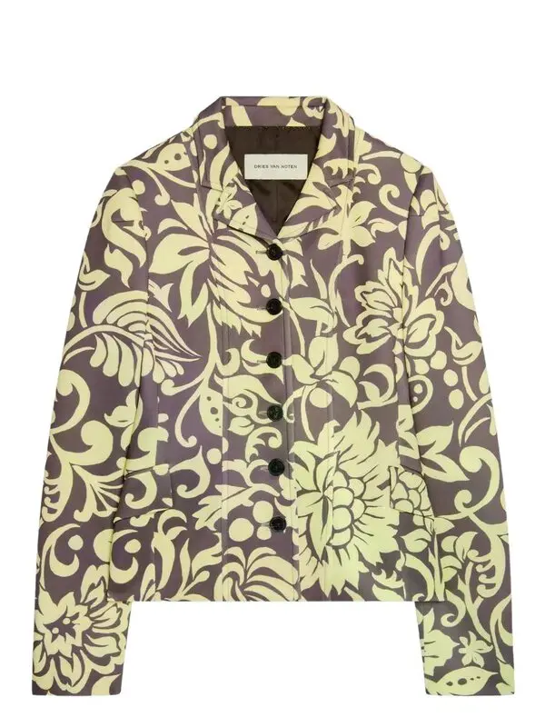 Dries Van Noten Floral Fitted Blazer - Brown