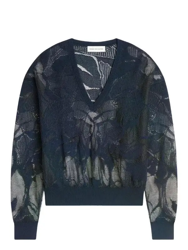 Dries Van Noten Lace V-neck Sweater - Blue