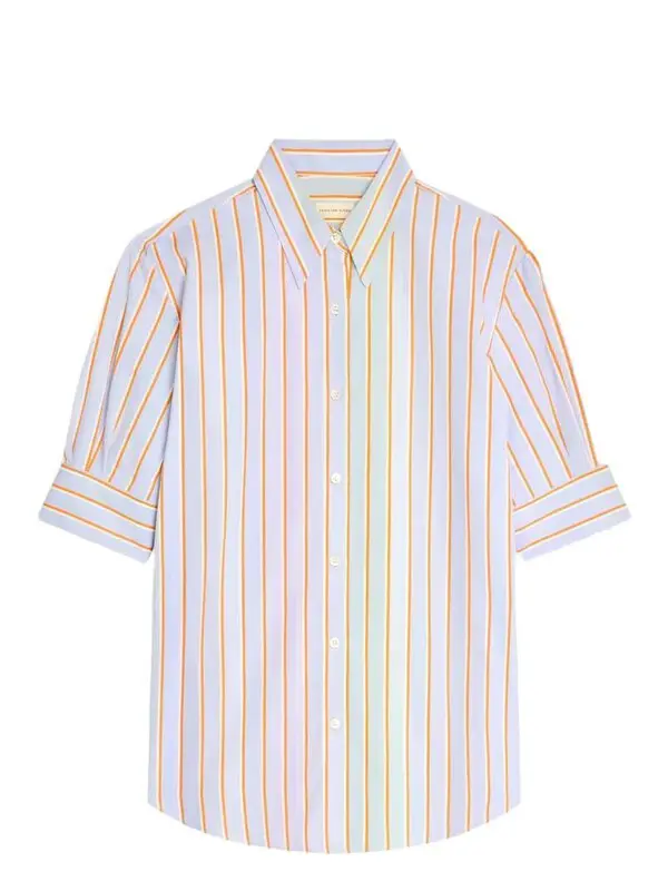 Dries Van Noten Striped Cuffed Cotton Shirt - Blue