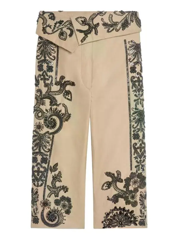 Dries Van Noten Embroidered Capri Pants - Neutrals