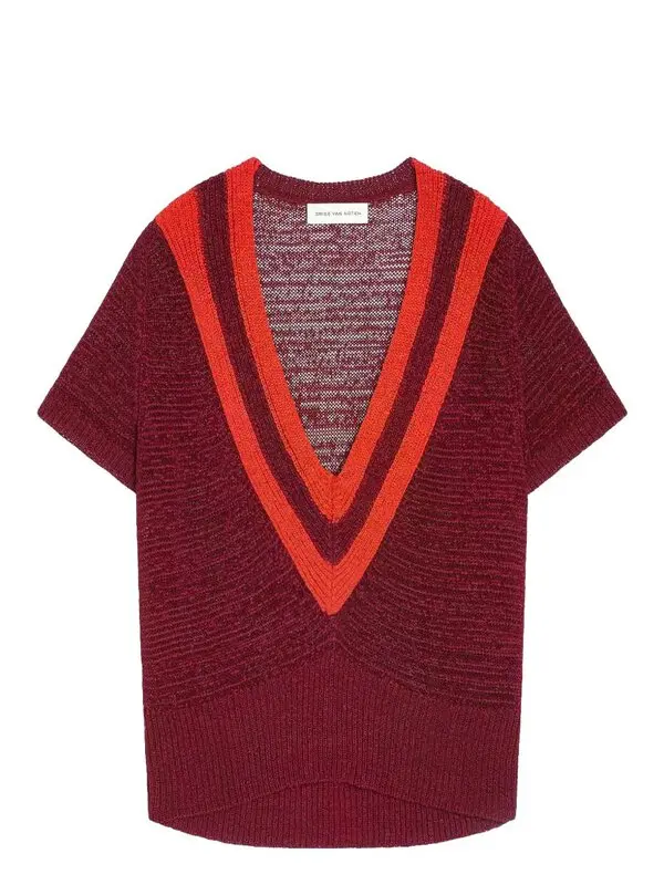 Dries Van Noten Short Sleeve V-neck Top - Red