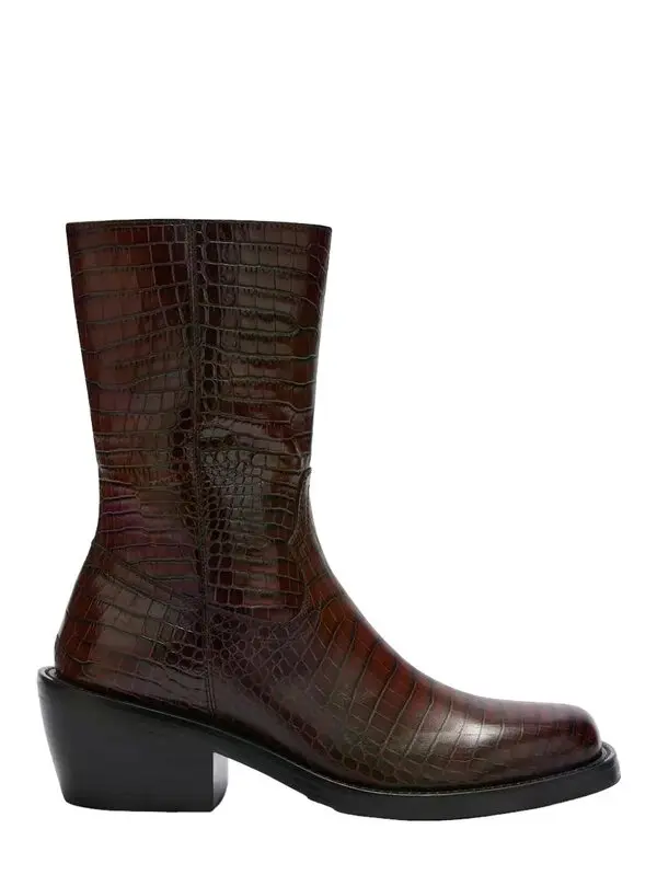 Dries Van Noten Leather Boots With Zip - Brown