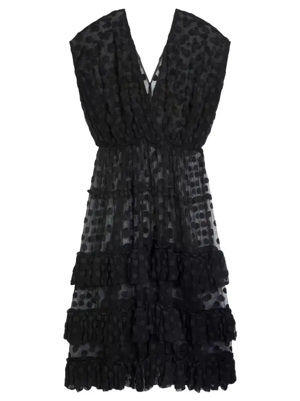 Dries Van Noten Ruffled Mesh Dress - Black