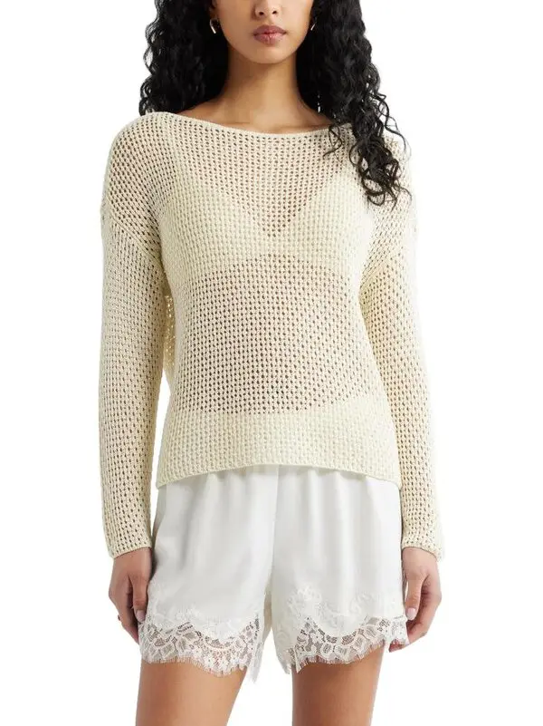 OPEN EDIT Open Stitch Cotton-blend Sweater - Ivory Dove