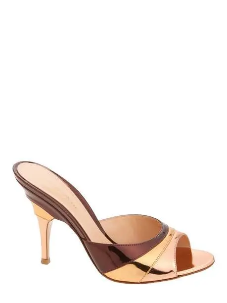 GIANVITO ROSSI Metallic Slide Sandal - Rose Gold/bronze/cabernet