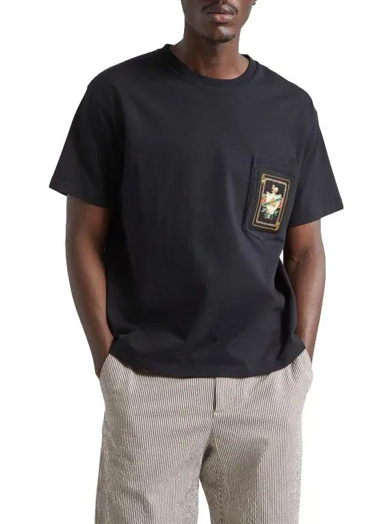 BODE Bullion Card Embroidered Cotton Pocket T-shirt - Black