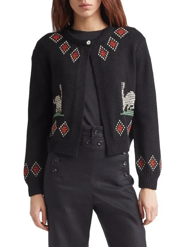 BODE Bunny Cross-stitch Wool Cardigan - Black