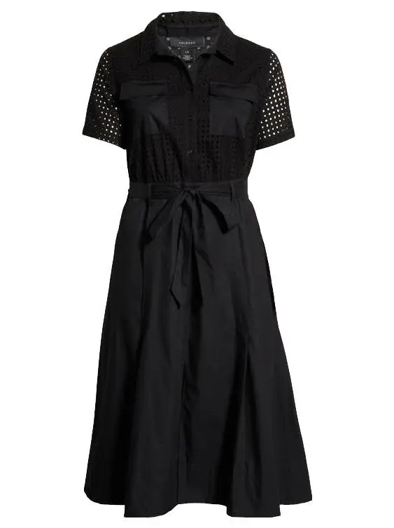 Halogen Eyelet Embroidery Midi Shirtdress - Rich Black 060