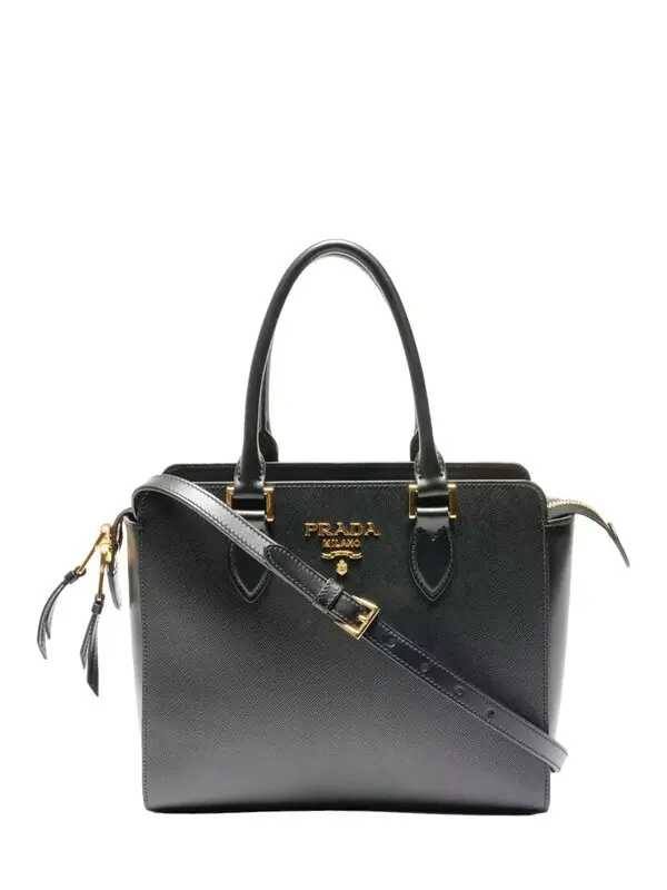 Prada Top Handle Leather Bag - Black
