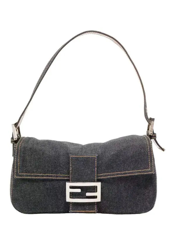 Fendi 1990s Mama Buckle Denim Shoulder Bag - Blue