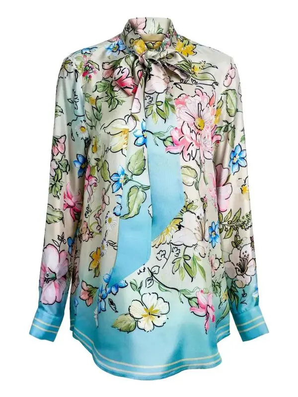 Elie Saab Floral-print Pussy-bow Shirt - Neutrals
