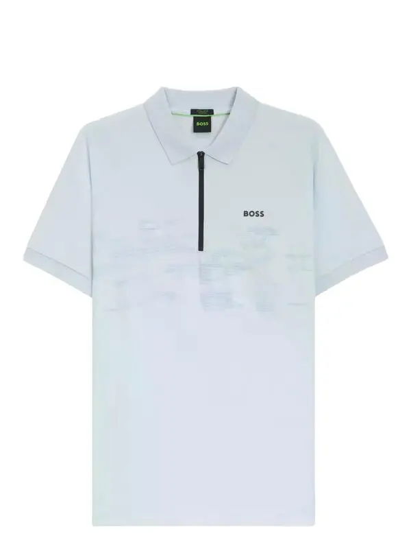 BOSS Pattern Zip-up Polo Shirt - Blue