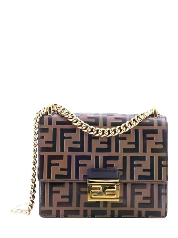 Fendi Zucca Embossed Leather Small Shoulder Bag - Brown