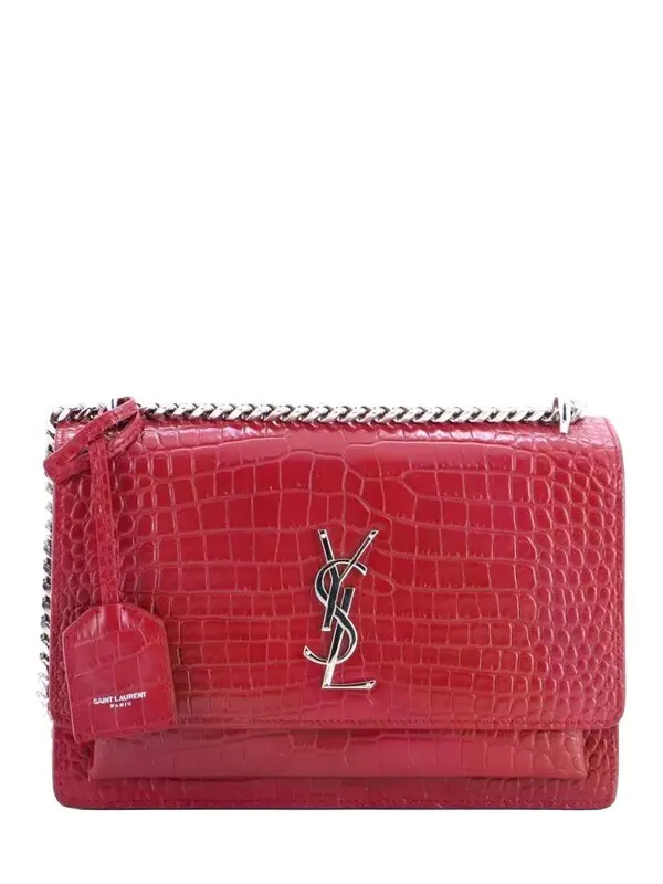 Saint Laurent Sunset Crocodile Embossed Leather Medium Crossbody Bag - Red