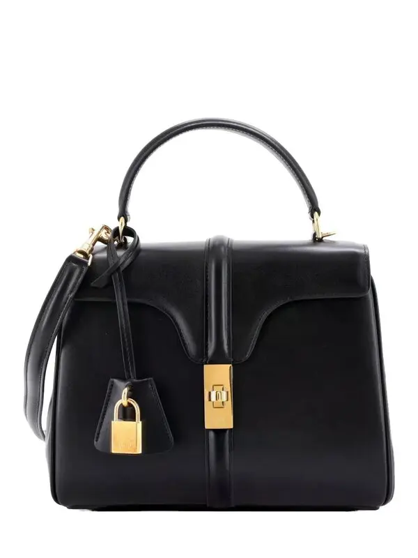 Celine 16 Top Handle Bag Small Satchel Smooth Calfskin - Black
