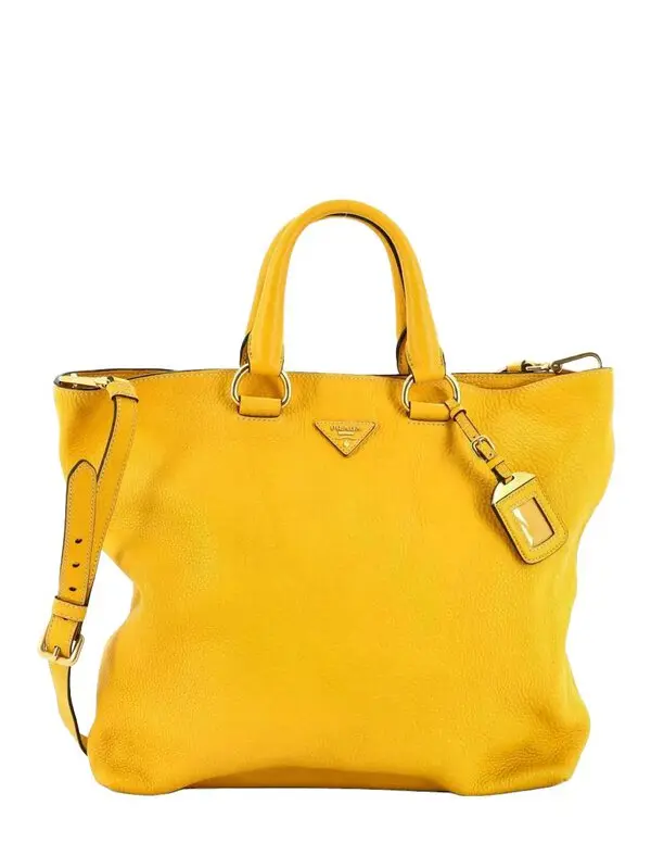 Prada Convertible Vitello Daino Large Tote Bag - Yellow