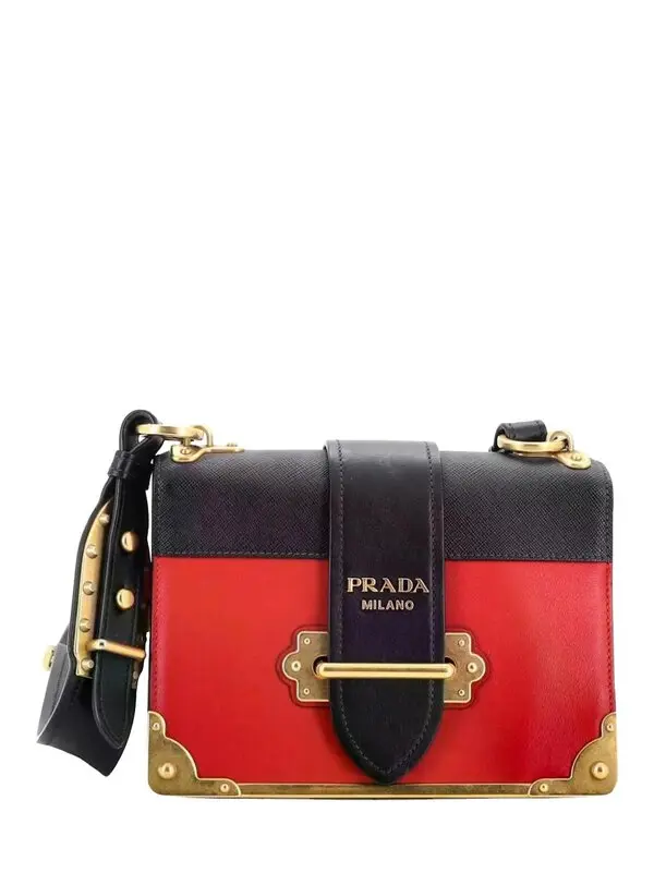 Prada Cahier Leather And Saffiano Leather Small Crossbody Bag - Black
