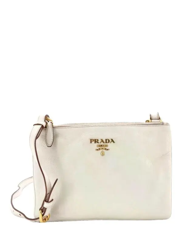 Prada Double Zip Vitello Daino Small Crossbody Bag - White