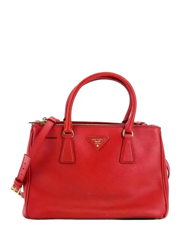 Prada Double Zip Lux Saffiano Leather Small Tote Bag - Red