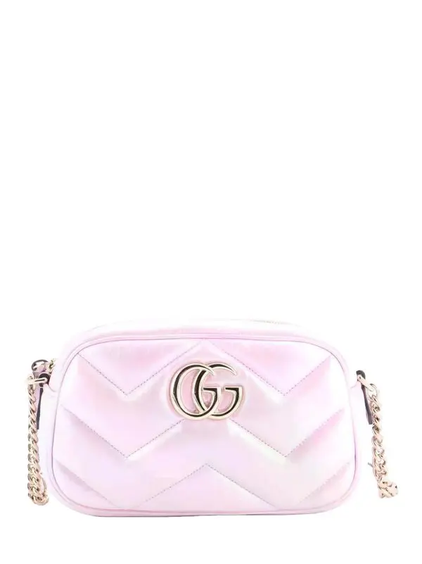 Gucci Gg Marmont Chevron Iridescent Leather Small Shoulder Bag - Pink