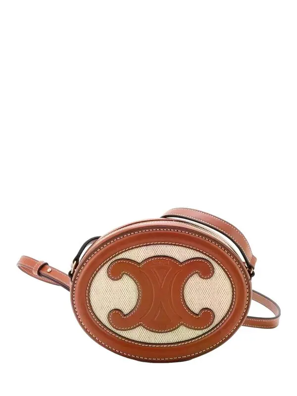 Celine Triomphe Oval Canvas And Leather Crossbody Bag - Brown
