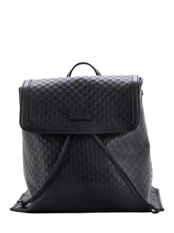 Gucci Drawstring Flap Microissima Leather Backpack - Black