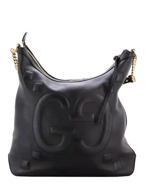 Gucci Apollo Gg Embossed Calfskin Large Hobo Bag - Black