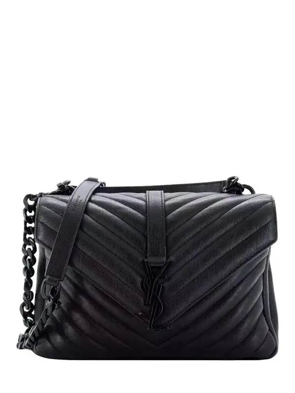 Saint Laurent Classic Monogram College Bag Matelasse Chevron Leather Medium - Black