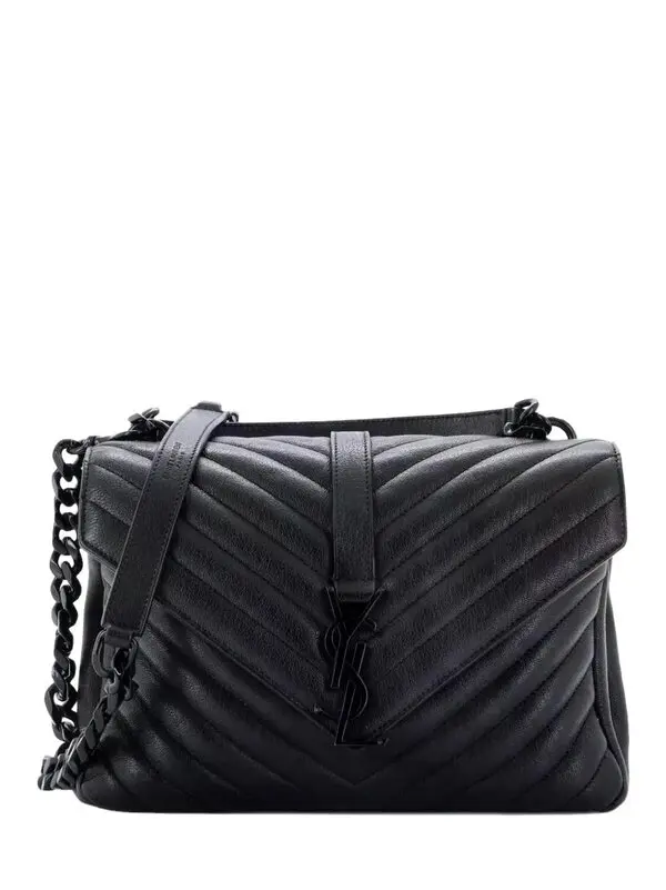 Saint Laurent Classic Monogram College Bag Matelasse Chevron Leather Medium - Black