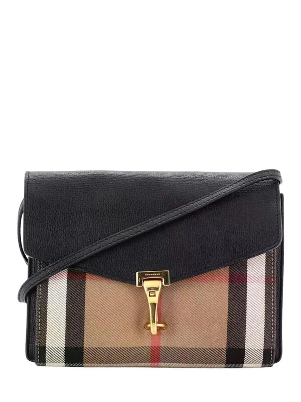 Burberry Macken Leather And House Check Canvas Small Crossbody Bag - Black