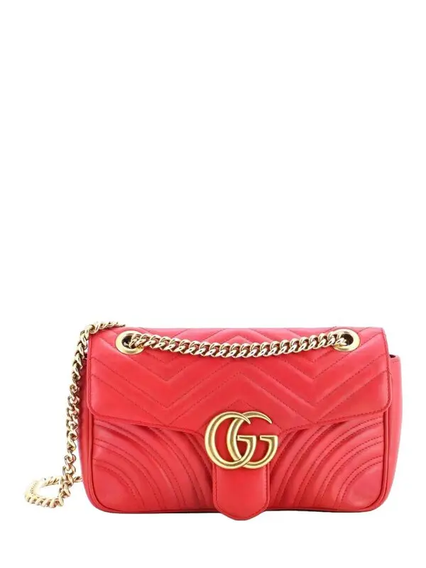 Gucci Gg Marmont Flap Medium Shoulder Bag Matelasse Leather - Red