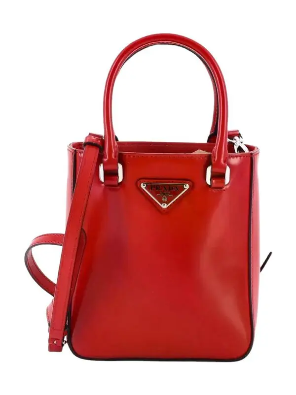 Prada Convertible Tote Brushed Leather Small Crossbody Bag - Red