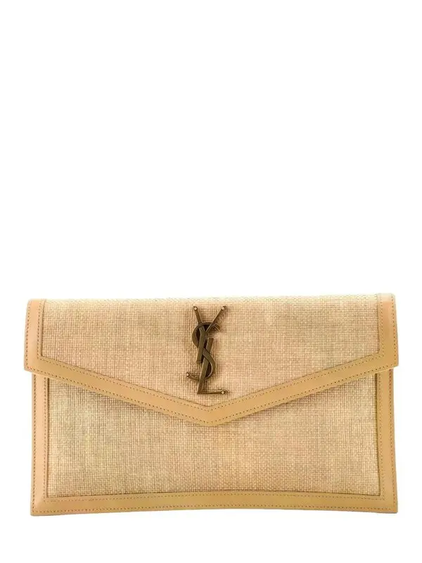 Saint Laurent Uptown Raffia Pouch - Neutrals