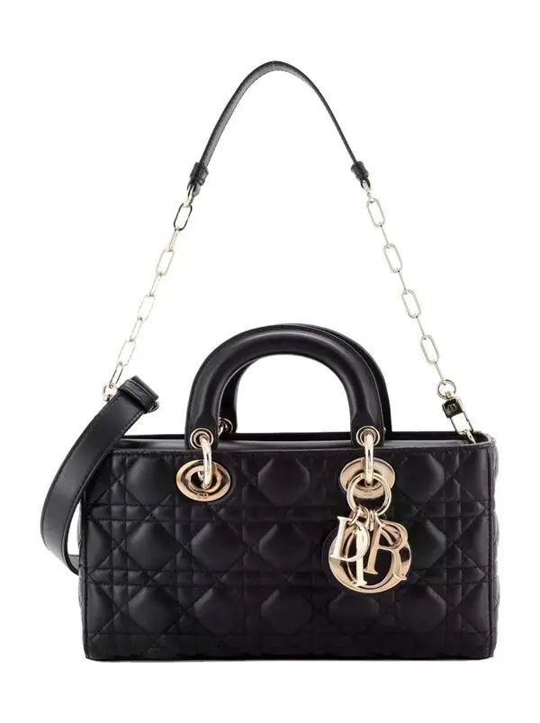 Dior Lady D-joy Cannage Quilt Lambskin Medium Satchel - Black
