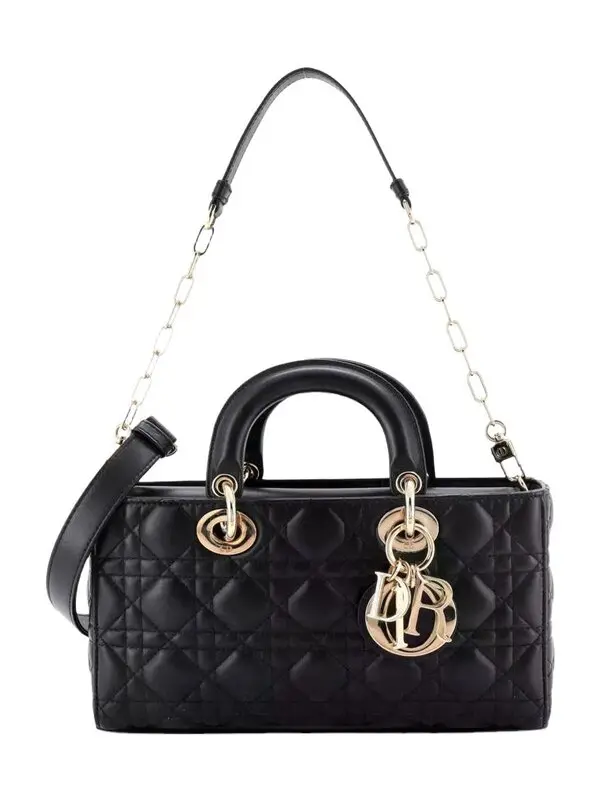 Dior Lady D-joy Cannage Quilt Lambskin Medium Satchel - Black