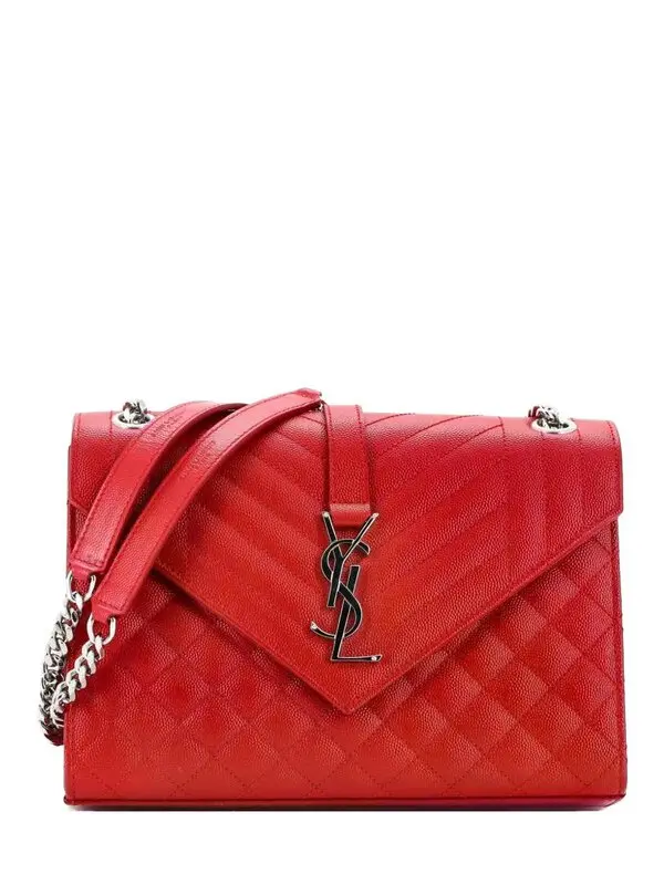 Saint Laurent Monogram Envelope Satchel Medium - Red