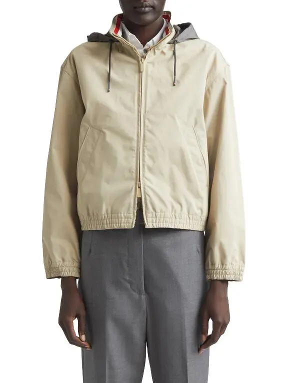 Thom Browne Track Jacket With Stowaway Hood - Beige