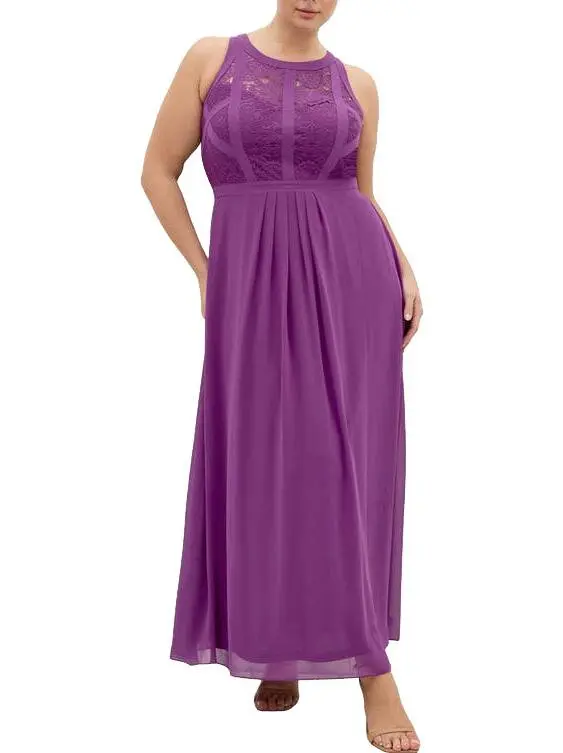 City Chic Chiffon & Lace Maxi Dress - Hollyhock