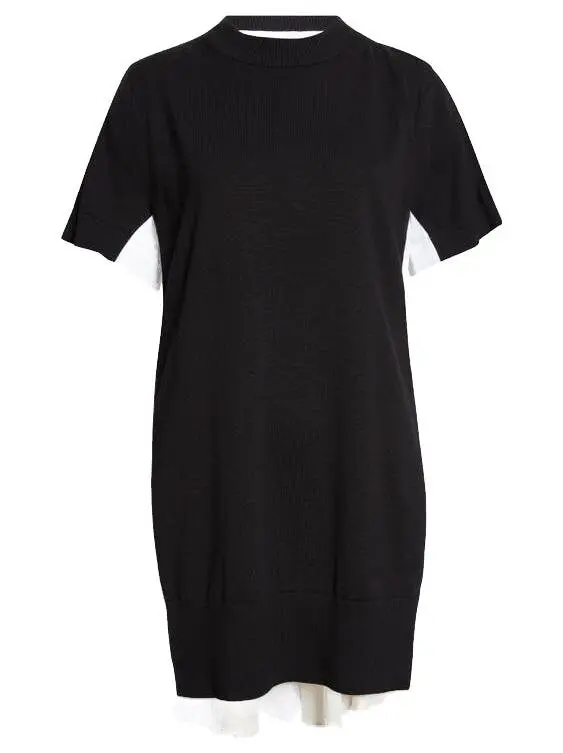 Sacai Mixed Media Knit & Poplin Minidress - Black/off White