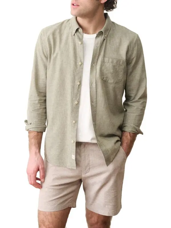 Marine Layer Better-than-linen Hemp Blend Button-down Shirt - Olive