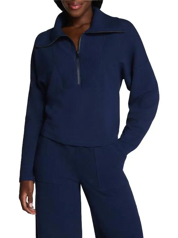 Spanx Airessentials French Rib Quarter Zip Pullover - Timeless Navy