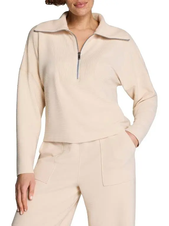 Spanx Airessentials French Rib Quarter Zip Pullover - Toasted Coconut