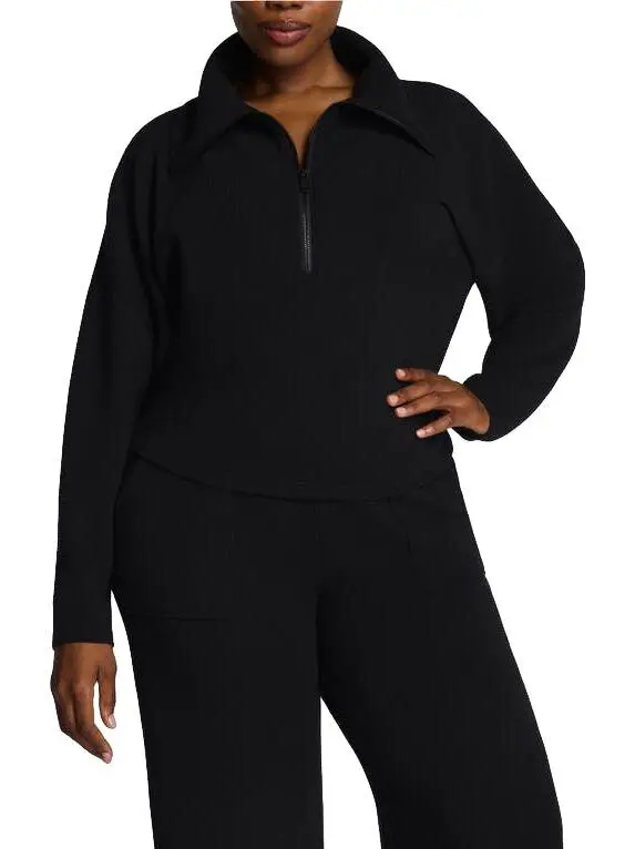 Spanx Airessentials French Rib Quarter Zip Pullover - Very Black