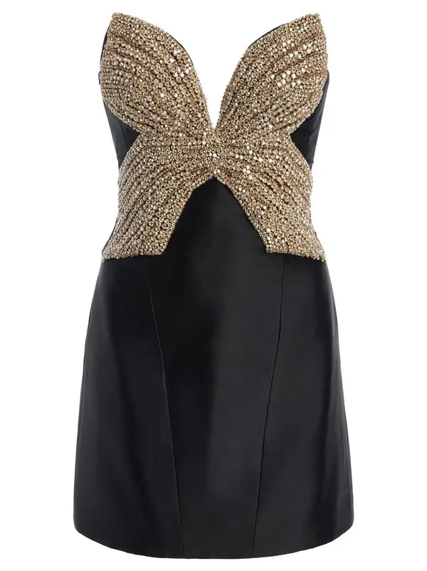 Costarellos Tala Butterfly-appliqued Mikado Mini Dress - Black