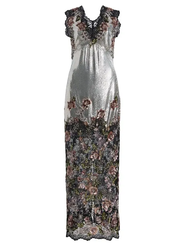 Rabanne Sequined-lace And Chainmail Maxi Dress - Multi