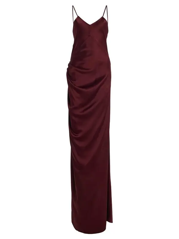 Victoria Beckham Draped Satin Maxi Cami Dress - Burgundy