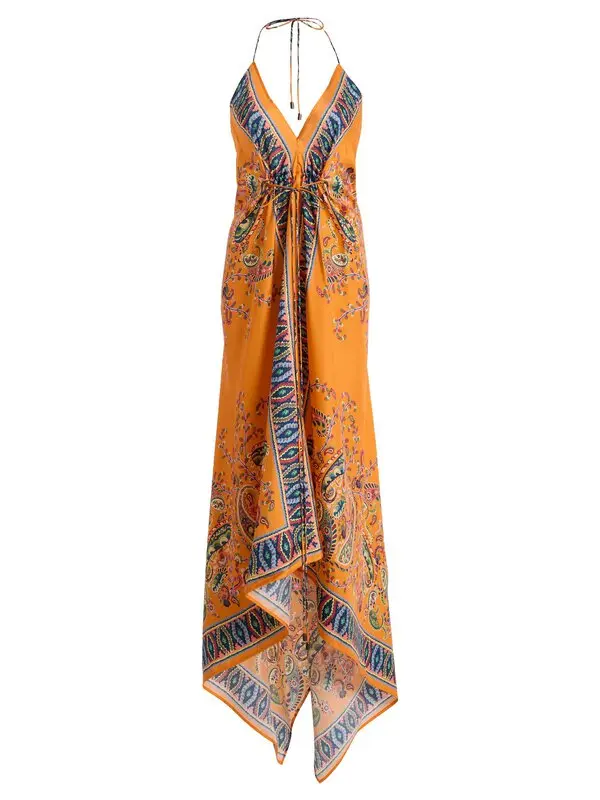 Etro Floral Paisley Silk Maxi Halter Dress - Print