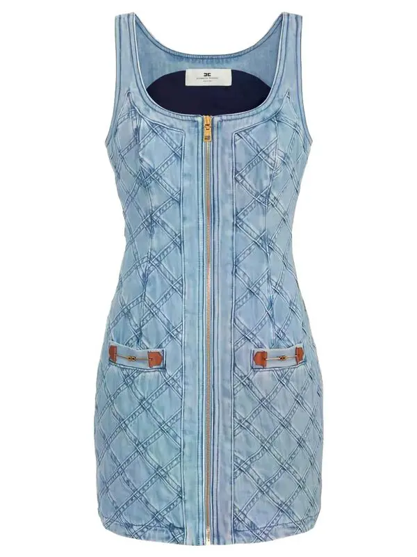 Elisabetta Franchi Diamond Texture Mini Dress - Blue